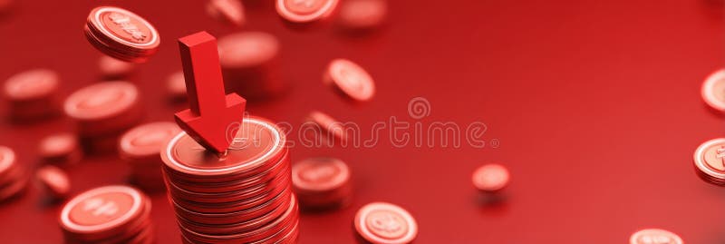 Price Drop Indicator with Red Arrow and Stacked Coins Signaling ...