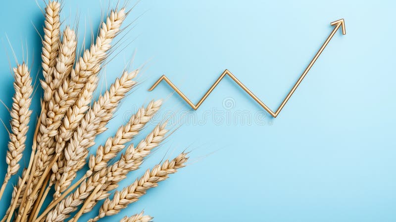 Price Growth Concept with Wheat and Rising Graph on Blue Background ...