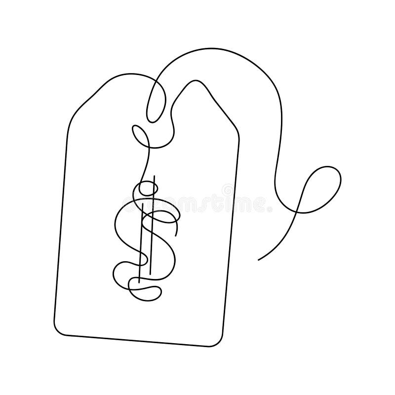 Black and White Drawing of a Price Tag in One Line Style. Stock ...
