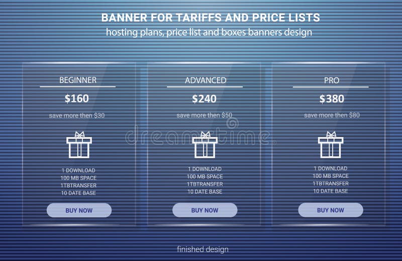 Price List, Hosting Plans and Web Boxes Banners Design. Three Tariffs ...