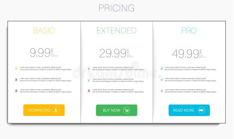 Price List, Hosting Plans and Web Boxes Banners Design. Three Tariffs ...
