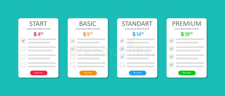 Price List of Subscriptions. Template of Comparison Table for Hosting ...