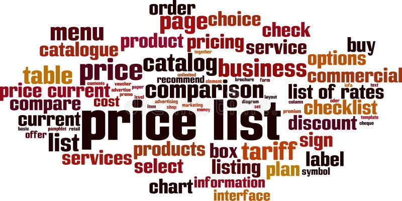 Price list word cloud stock vector. Illustration of product - 274835033