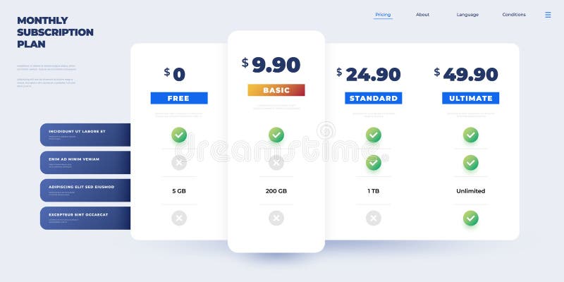 Price Plan. Comparison Table Infographic, Monthly Subscriptions ... Price Plan. Comparison Table Infographic, Monthly Subscriptions ...