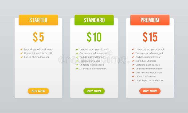 Price Plans. Comparison Table Pricing Grid, Checklist Price Chart ...