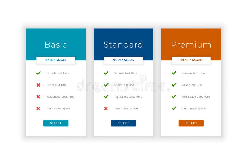 Price Table Comparison Template with Basic To Premium Option Stock ...