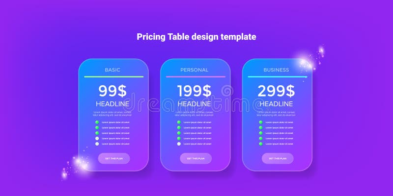 Price Table Concept Vector Design Template. Pricing or Subscription Plan Ui Web Elements Stock ...