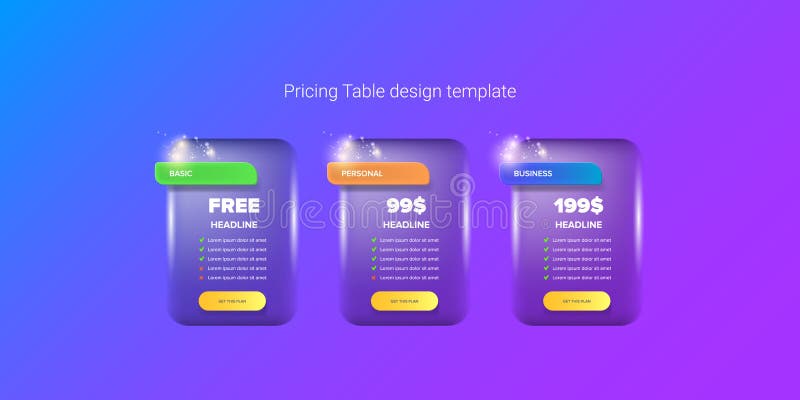 Price Table Concept Vector Design Template. Pricing or Subscription ...