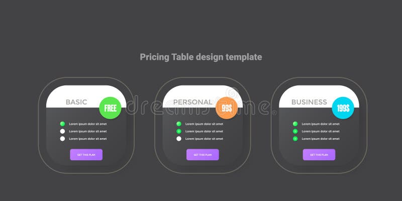 Price Table Concept Vector Design Template. Pricing or Subscription ...