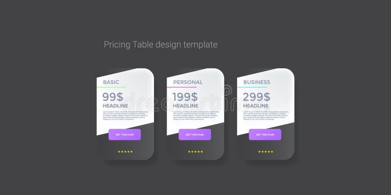 Price Table Concept Vector Design Template. Pricing or Subscription ...