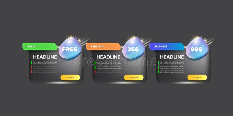 Price Table Concept Vector Design Template. Pricing or Subscription ...