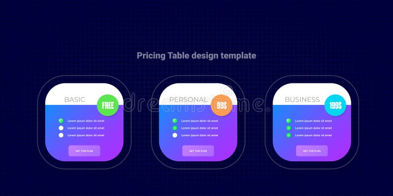 Price Table Concept Vector Design Template. Pricing or Subscription ...