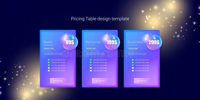 Price Table Concept Vector Design Template. Pricing or Subscription ...