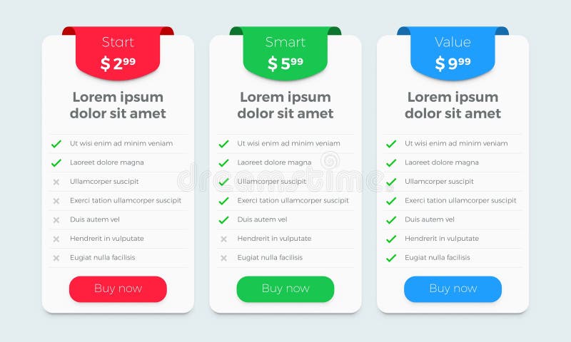 Price Table Template with 5 Columns. Chart Data Grid. Vector ...