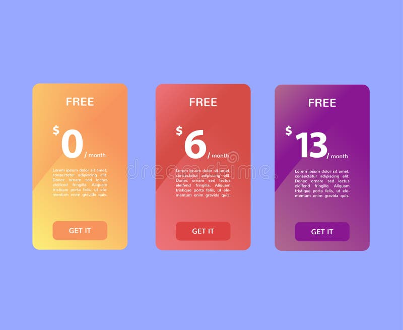 Price Table and Price Table. Vector, Gradient Template for Website and ...