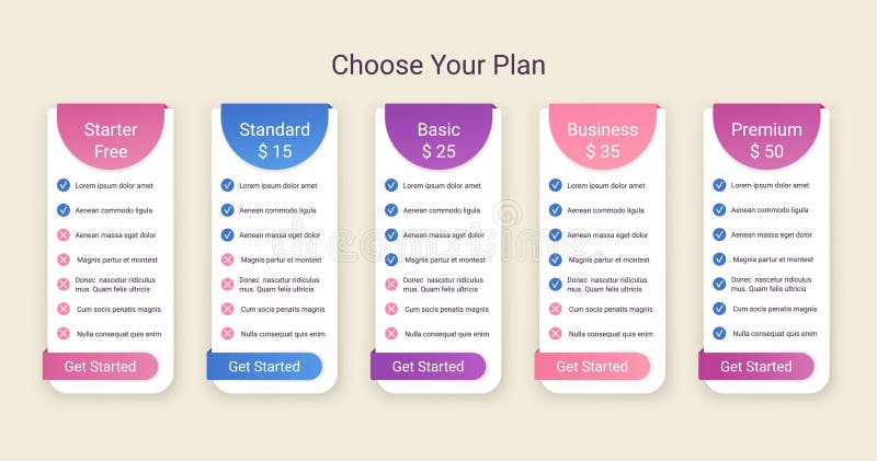 5 Column Pricing Table Stock Illustrations – 50 5 Column Pricing Table ...