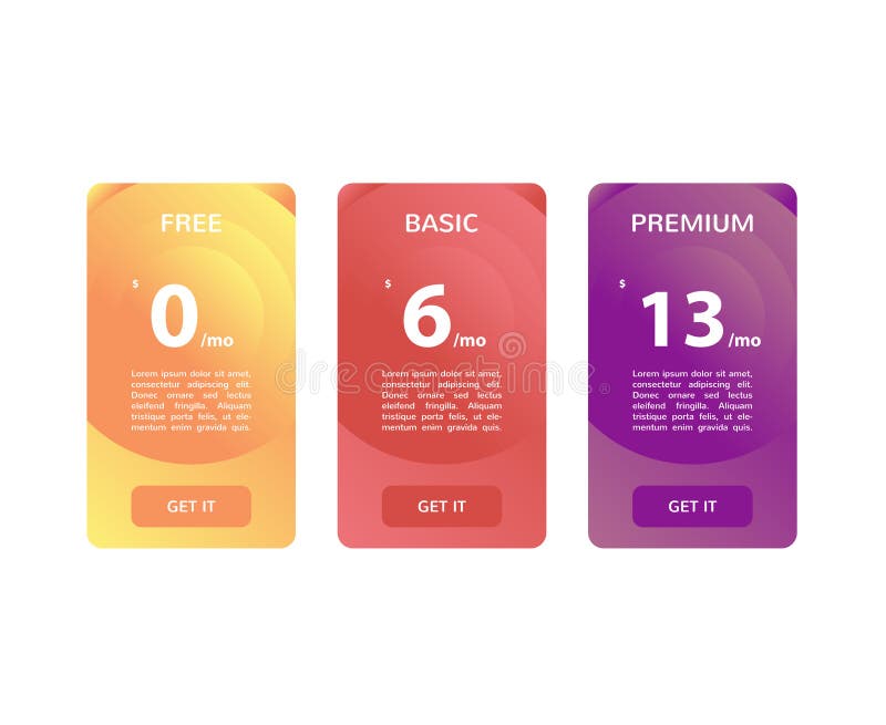 Price Table and Price Table. Vector, Gradient Template for Website and ...