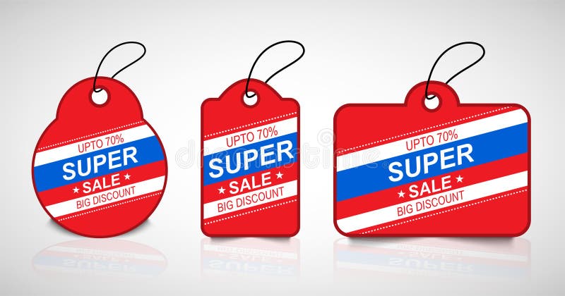 Red Super Sale Price Tag, Discount Label with Various Shape, Vector ...