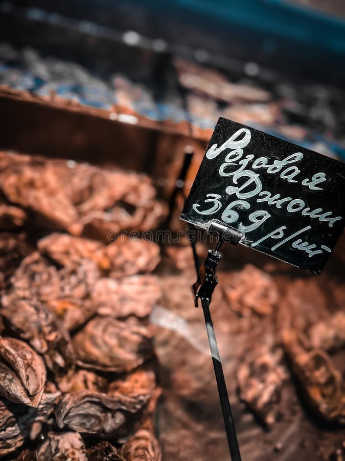 Price List for Shellfish and Oysters in a Restaurant Stock Photo ...