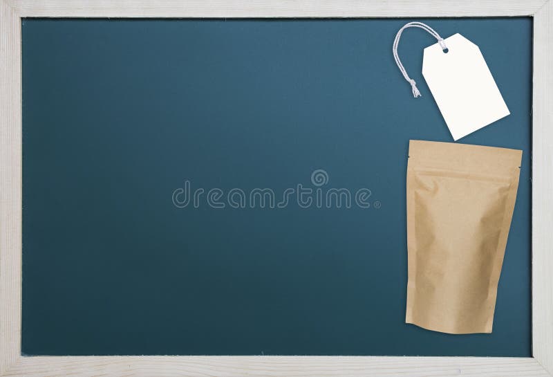 Price Tag with Brow Zip Bag on Black Board Stock Image - Image of ...