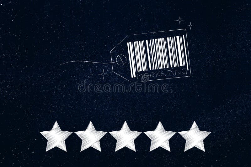 Price Tag with Code Bar and Marketing Caption with 5 Star Rating Stock ...