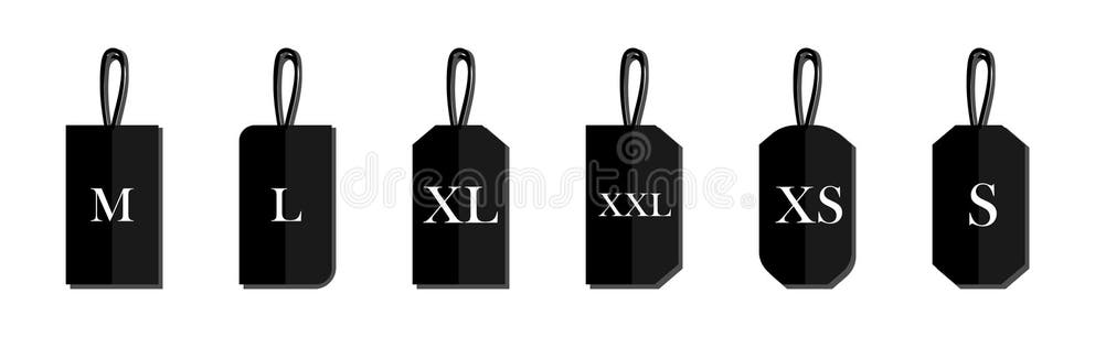 Price Tag Collection. Black Tags in Shapes with Strings. Size M, L, Xl ...