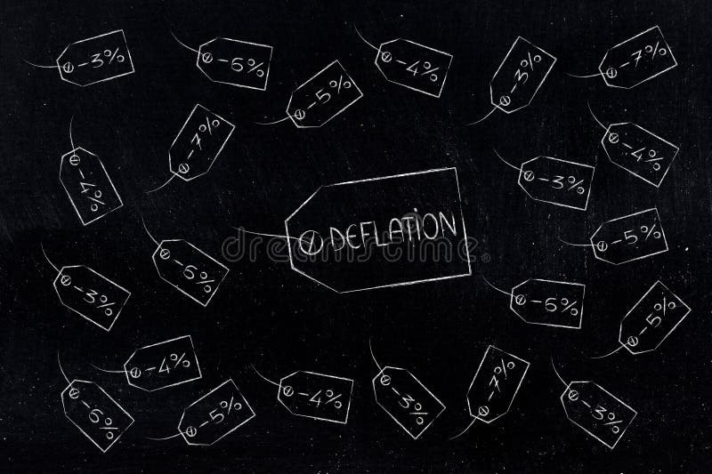 Price Tag with Deflation Text Surrounded by Others with Price Decrease ...