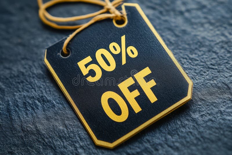 Price Tag Features 50 OFF in Gold Letters. Stock Photo - Image of ...