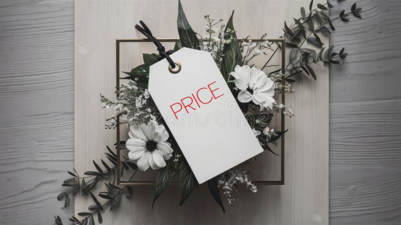A Price Tag with Flowers and Greenery on a Wooden Frame, AI Stock Photo ...