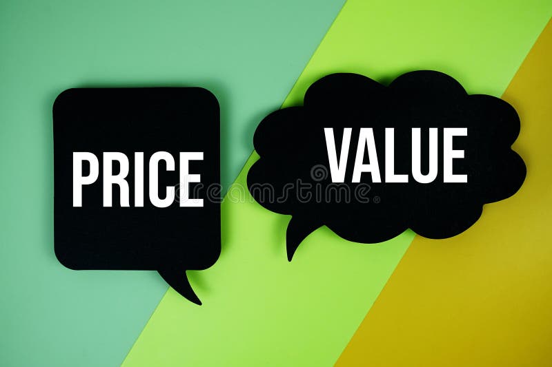 Price Vs Value Text on Speech Bubble Top View on Green and Yellow ...