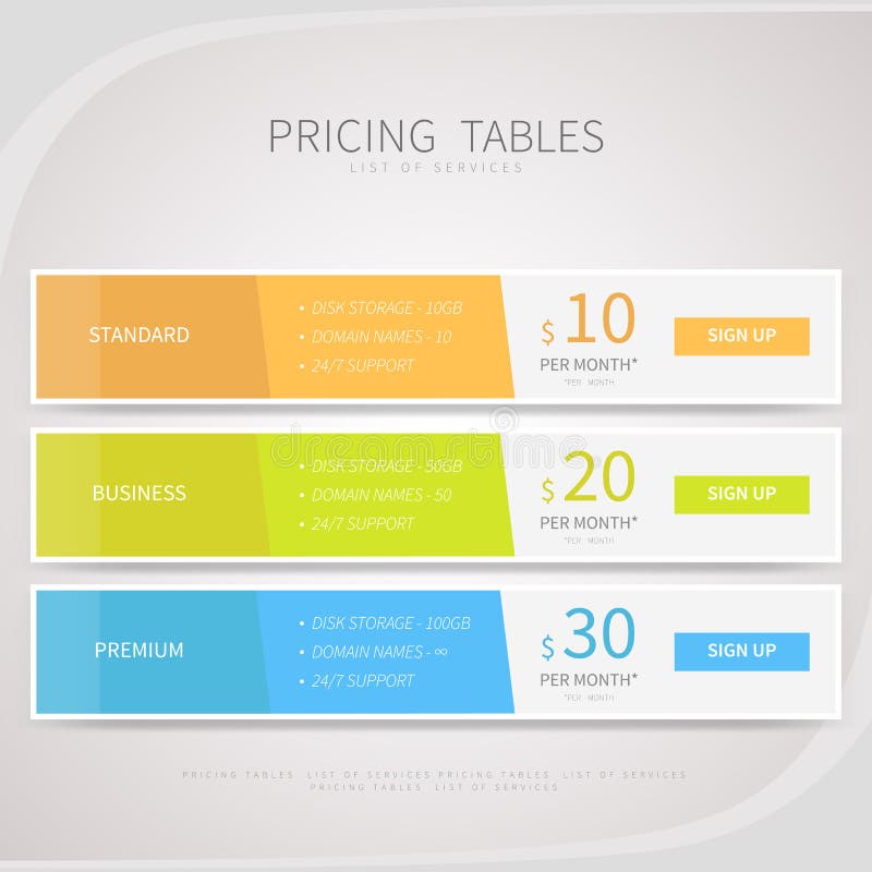 Pricing Comparison Table Set for Commercial Business Web Service Stock ...