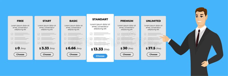 Pricing Panels Choice Service or Subscription Plan. Businessman ...