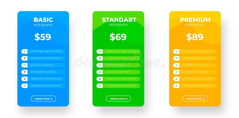 Pricing Plans Table and Pricing Chart Price List for Web or App. Ui UX ...
