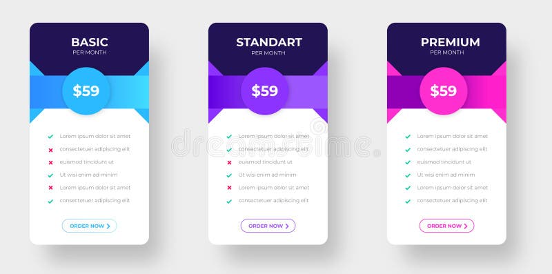 Pricing Plans Table and Pricing Chart Price List for Web or App. Ui UX ...
