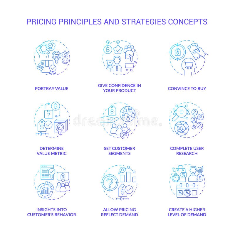 Pricing Principles and Strategies Blue Gradient Concept Icons Set Stock ...