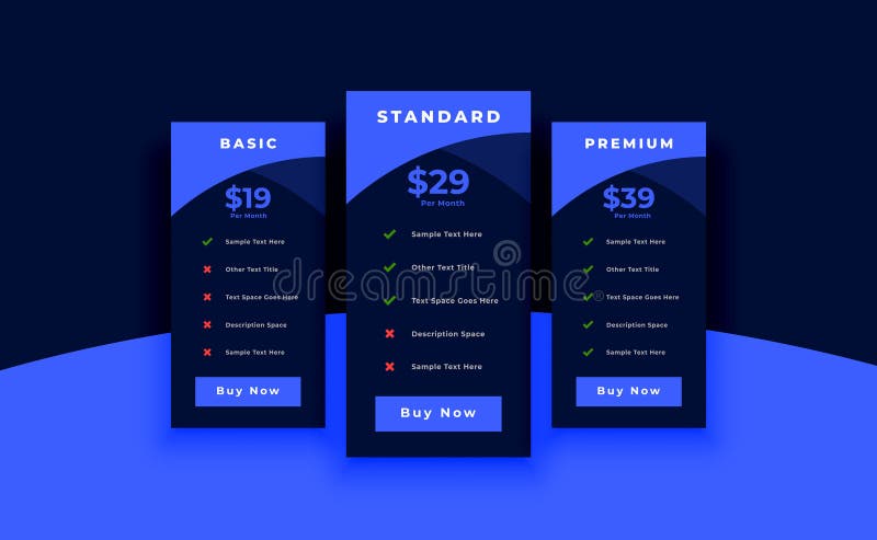 Pricing or Subscription Plan Chart Layout for Web Business Stock Vector ...