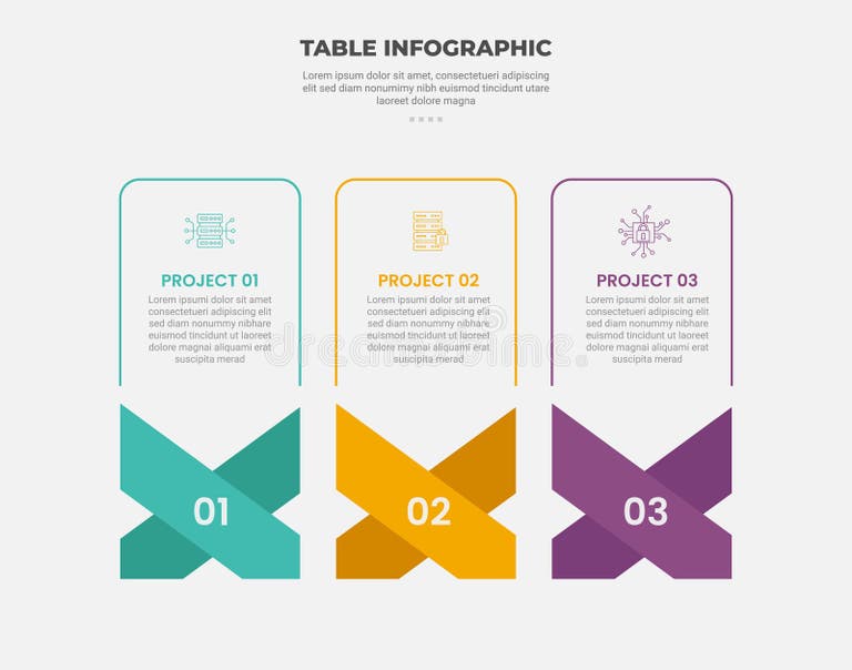Pricing Table Box Infographic Outline Style with 3 Point Template with ...