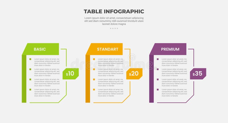 Pricing Table Box Infographic Outline Style with 3 Point Template with ...