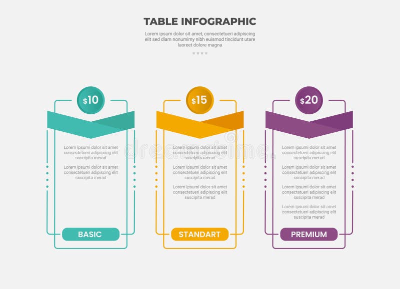 Pricing Table Box Infographic Outline Style with 3 Point Template with ...