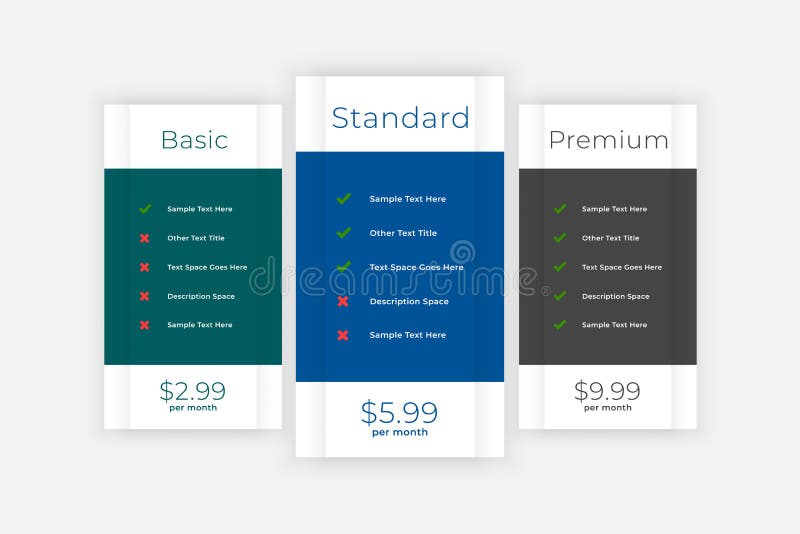 Pricing Table Comparison Box for Website and App Stock Vector ...