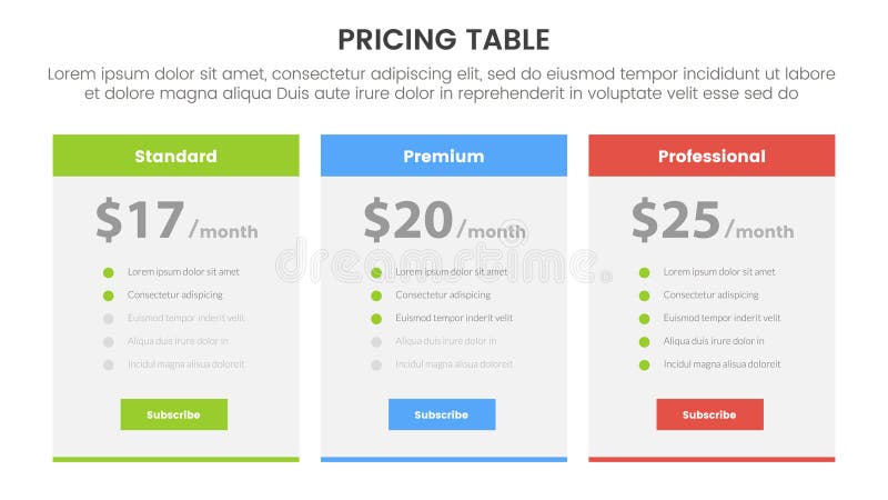 Pricing Table or Price Comparison Infographic 3 Point Stage Template ...