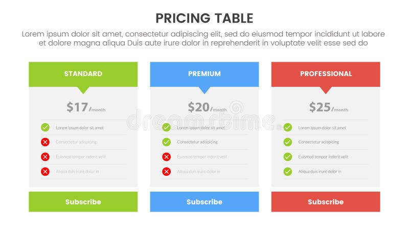 Pricing Table or Price Comparison Infographic 3 Point Stage Template ...