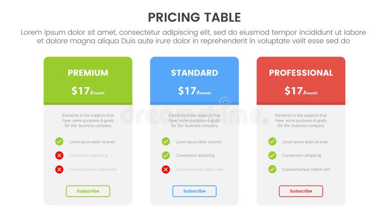 Pricing Table or Price Comparison Infographic 3 Point Stage Template ...