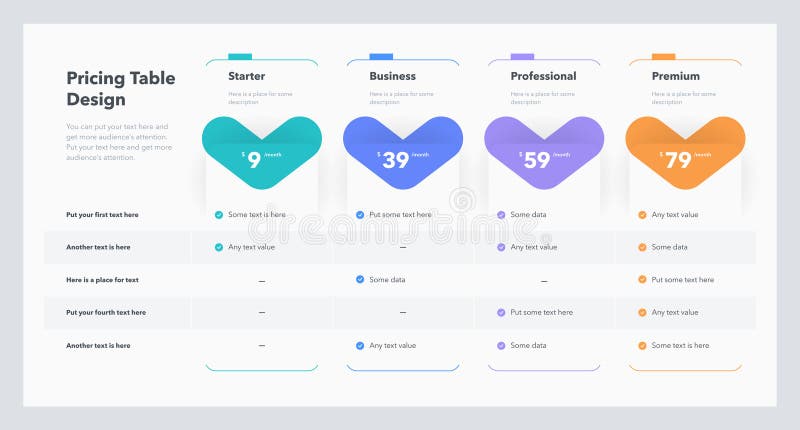 Price Comparison Table Template for Four Plans or Services Stock Vector ...