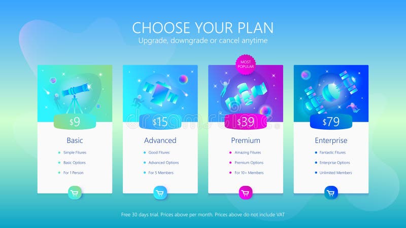 Pricing table UI design stock vector. Illustration of cosmos - 134858571