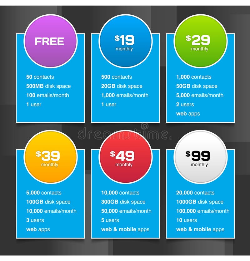 Price Plans. Comparison Infographic Tab with 3 Columns. Web Table with ...
