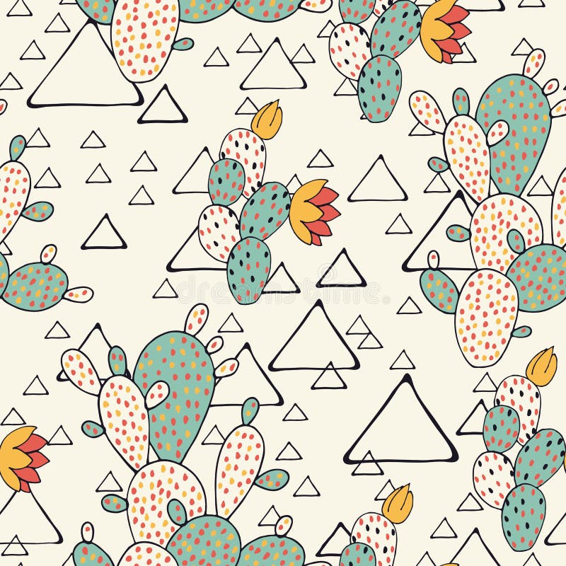 Prickly Pear Cacti and Triangles Stock Vector - Illustration of cartoon, mexico: 111607355