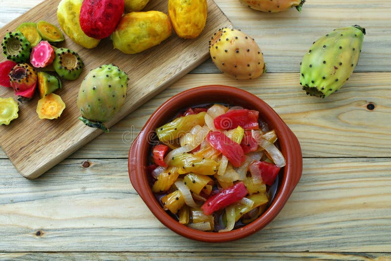 Prickly Pears Cooked on Wooden Table Stock Photo - Image of pears ...