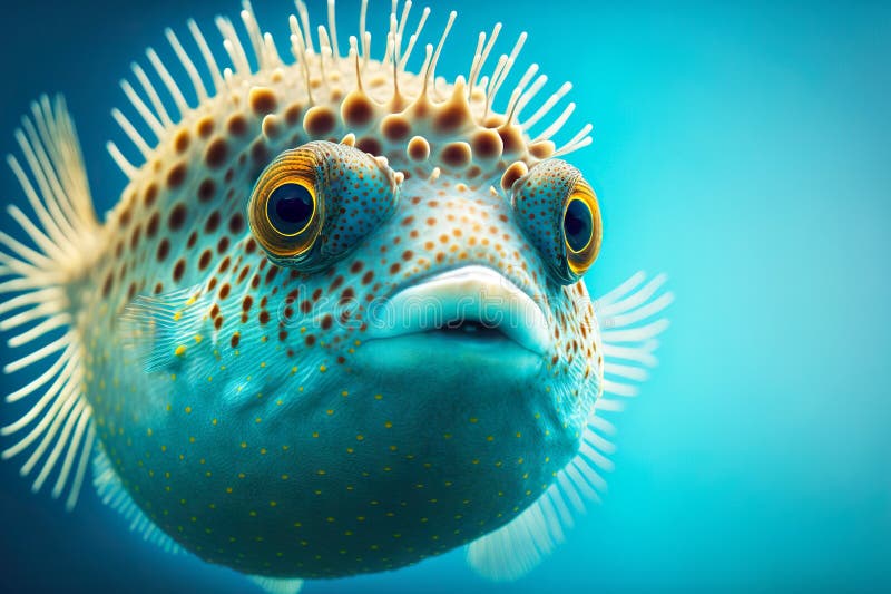 Prickly Underwater Marine Puffer Fish in Blue Water Stock Illustration ...