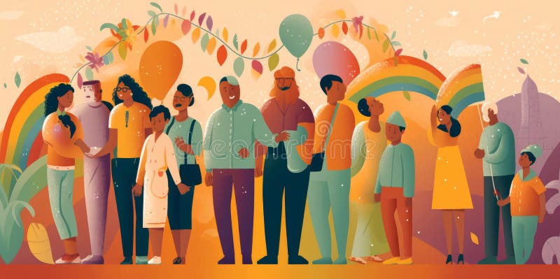 Pride - LGBT Families Celebrating Stock Illustration - Illustration of ...